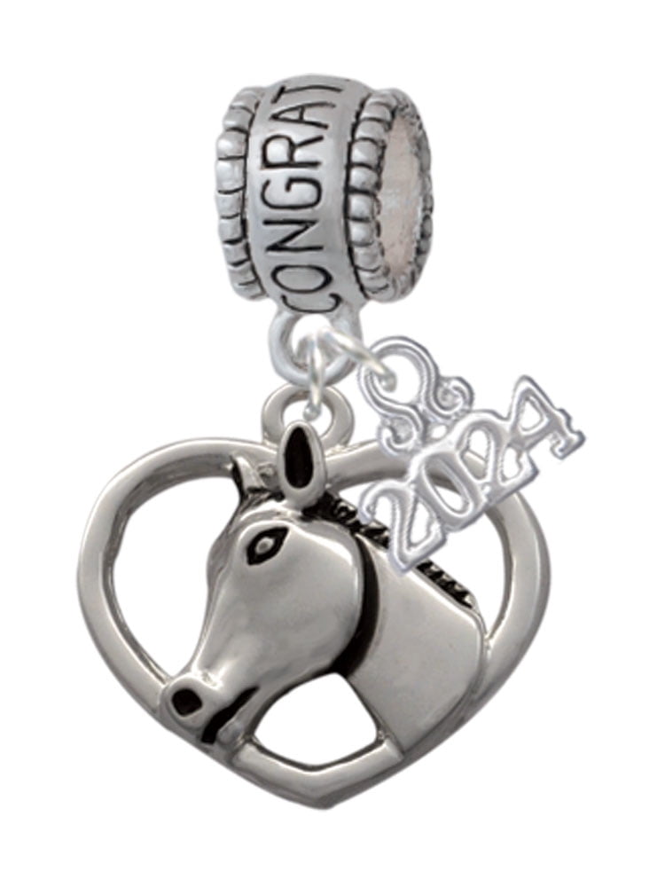 Delight Jewelry Silvertone Heart with Horse Head Congratulations Charm ...