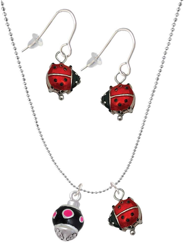 Delight Jewelry Silvertone Hot Pink Dots on Black Spinner Red Lucky ...