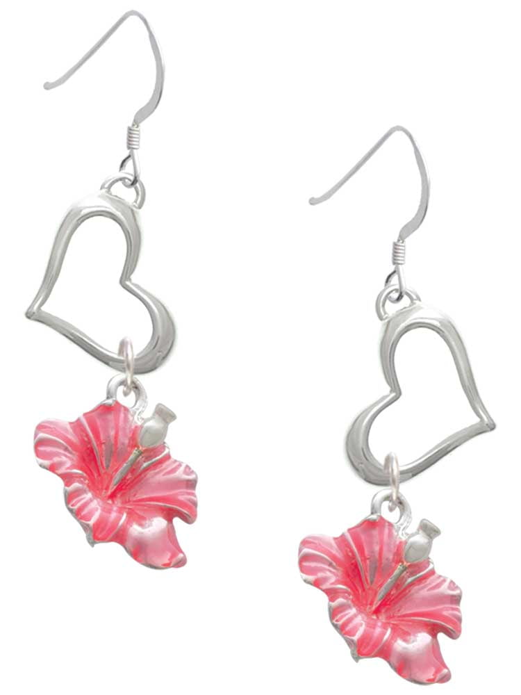 Delight Jewelry Silvertone Hot Pink Hibiscus Flower Open Heart French ...