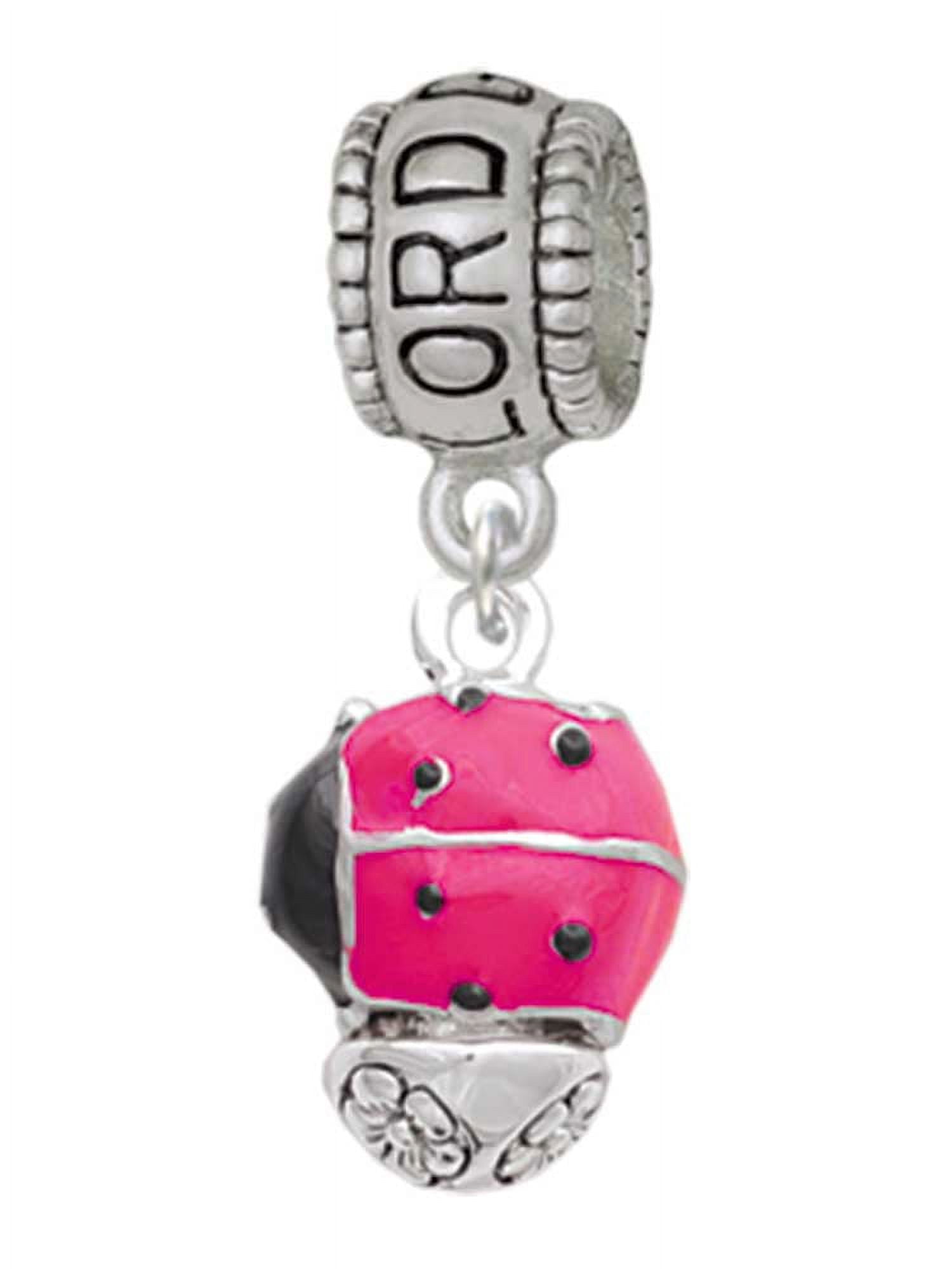 Delight Jewelry Silvertone Hot Pink Ladybug Spinner Lord Guide Me Charm ...