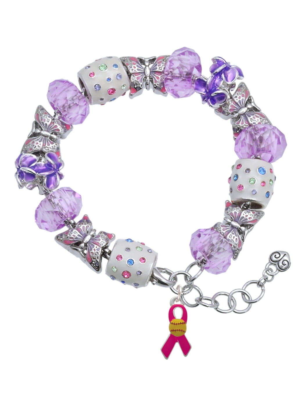 Delight Jewelry Silvertone Hot Pink Ribbon with Softball Purple ...