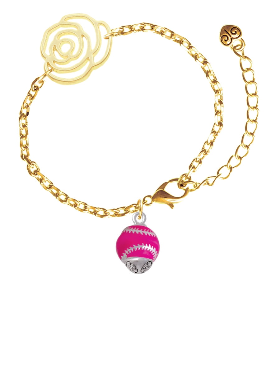 Delight Jewelry Silvertone Hot Pink Softball with Stitching Spinner ...