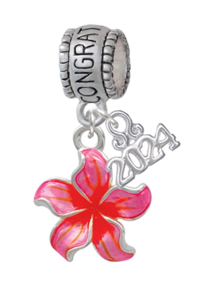 Delight Jewelry Silvertone Hot Pink and Orange Plumeria Flower ...