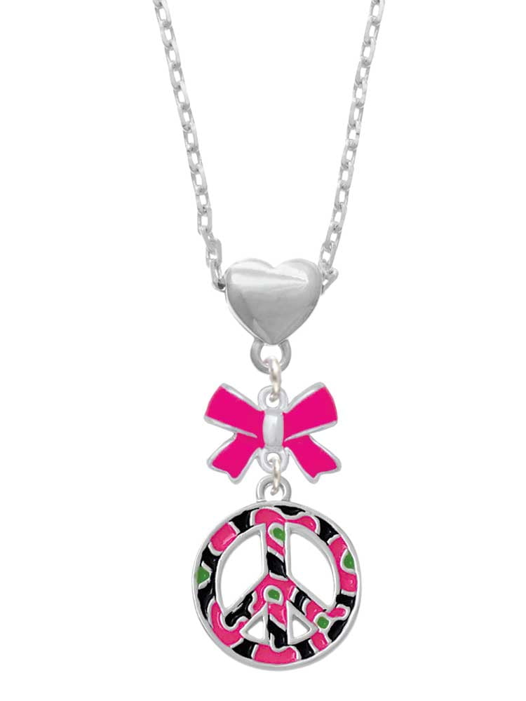 Delight Jewelry Silvertone Large Hot Pink Cheetah Print Peace Sign Hot ...