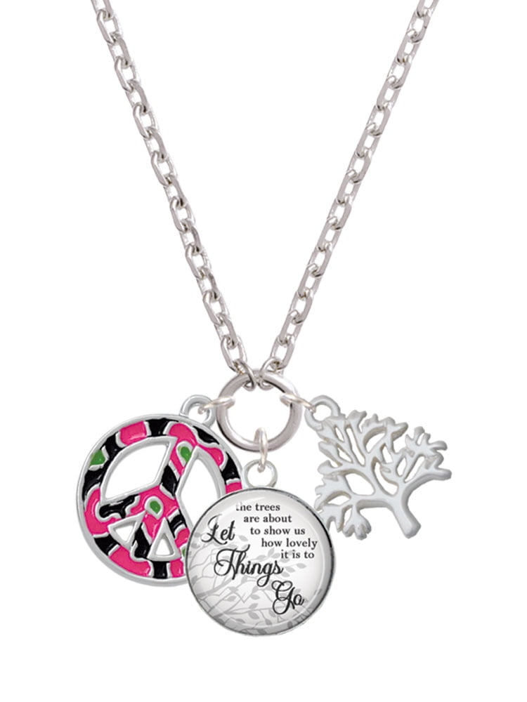 Delight Jewelry Silvertone Large Hot Pink Cheetah Print Peace Sign Let ...
