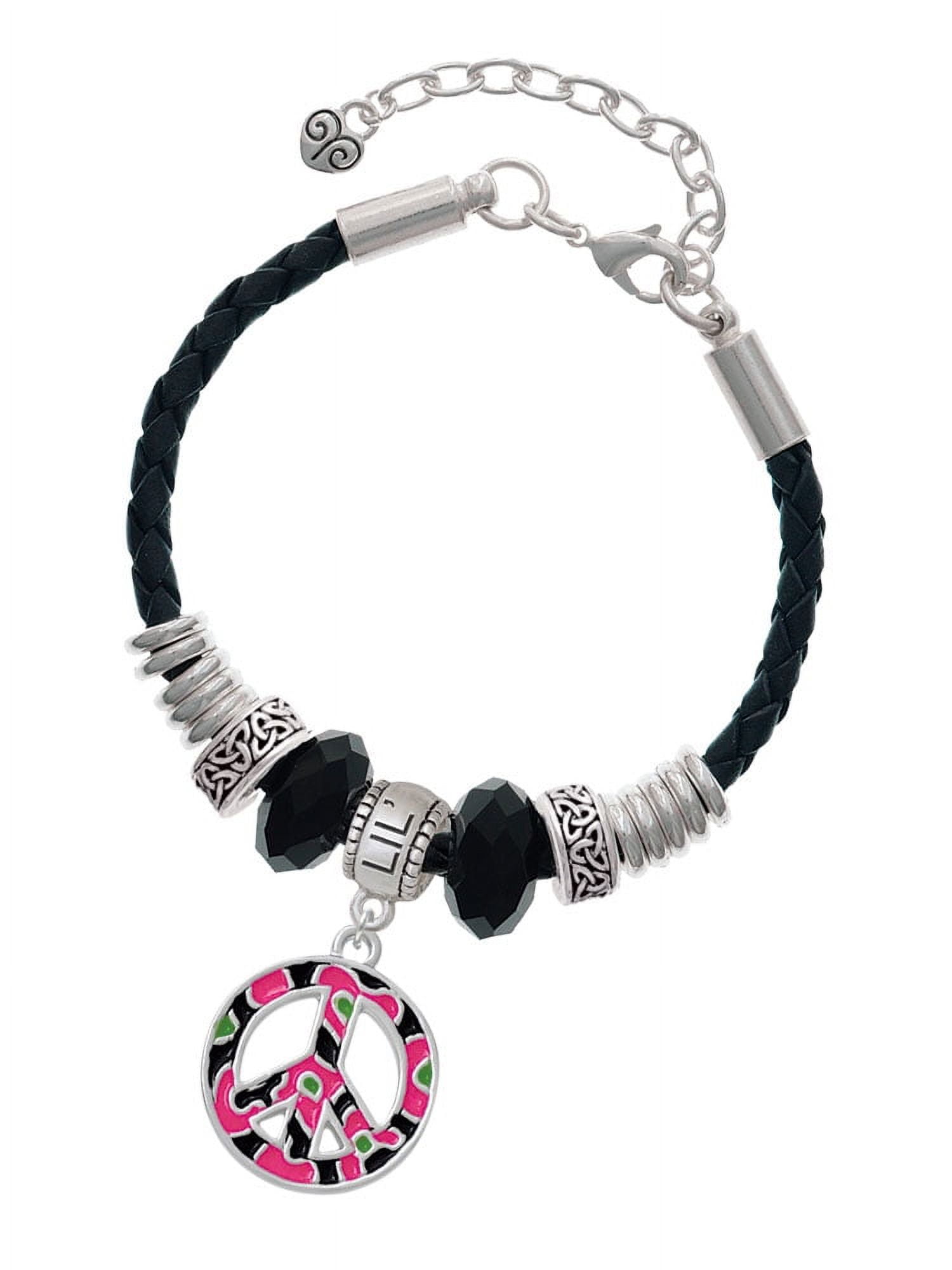 Delight Jewelry Silvertone Large Hot Pink Cheetah Print Peace Sign Lil ...