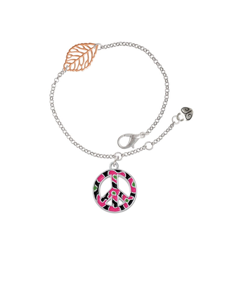 Delight Jewelry Silvertone Large Hot Pink Cheetah Print Peace Sign ...