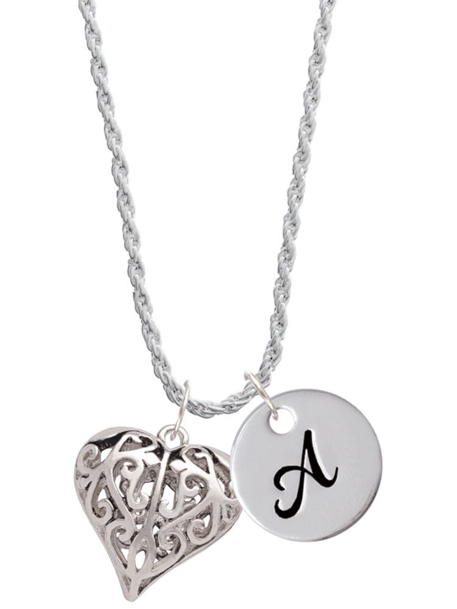 Delight Jewelry Silvertone Large Open Filigree Heart Silvertone Script ...