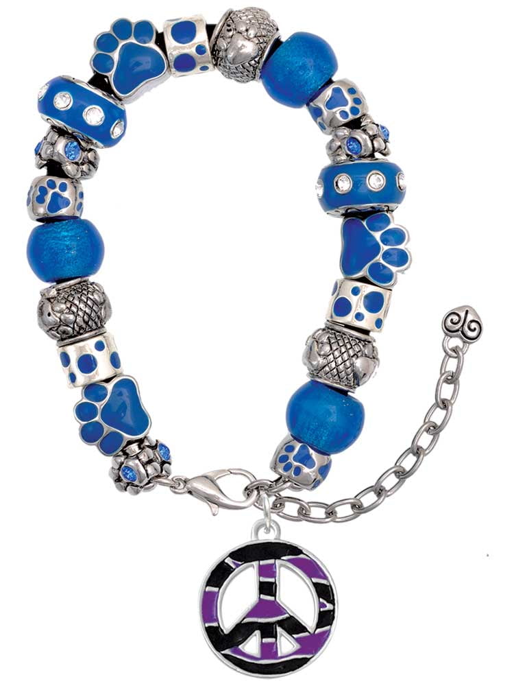 Delight Jewelry Silvertone Large Purple Tiger Print Peace Sign Blue Paw ...