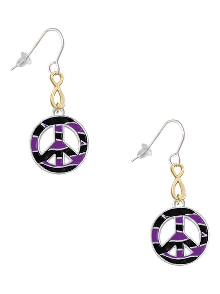 Delight Jewelry Silvertone Large Purple Tiger Print Peace Sign Gold ...