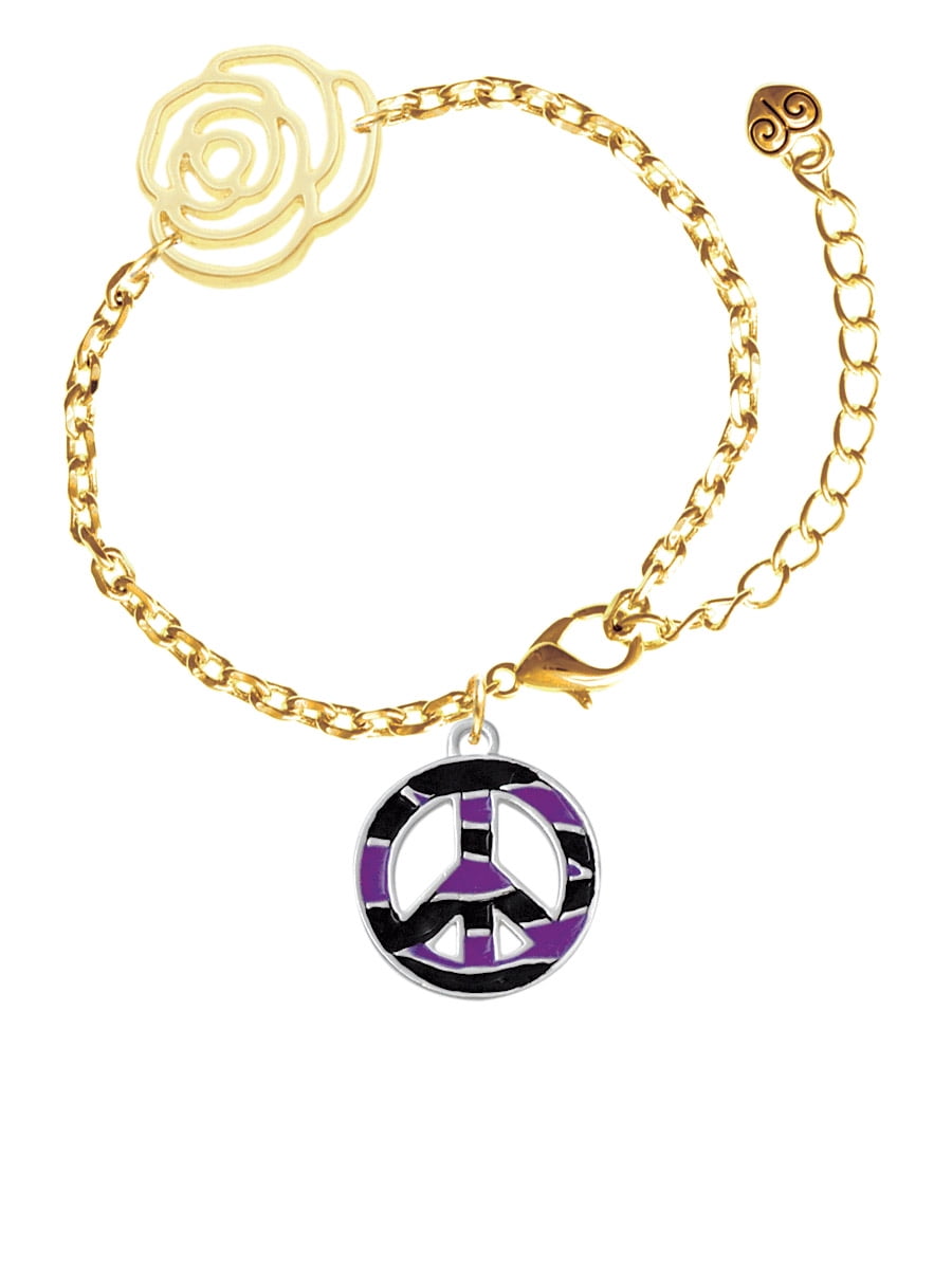 Delight Jewelry Silvertone Large Purple Tiger Print Peace Sign Gold ...