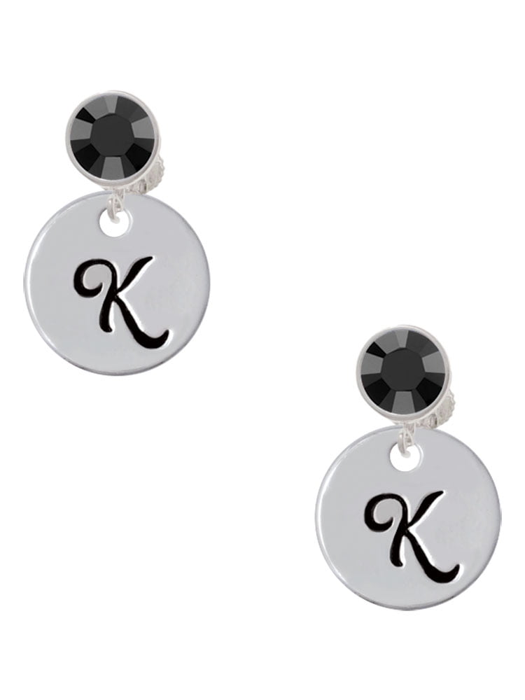 Delight Jewelry Silvertone Large Script Letter - K - 3/4'' Disc - Black ...