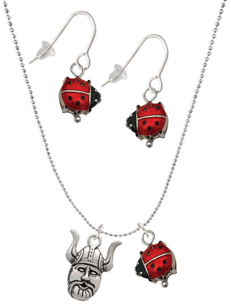 Delight Jewelry Silvertone Large Viking - Mascot Red Lucky Ladybug ...