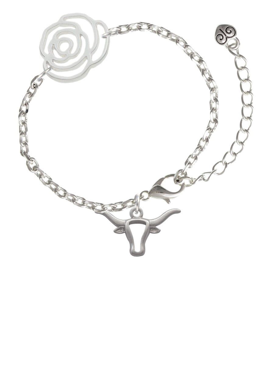 Delight Jewelry Silvertone Longhorn Head Outline Silver-tone Flower ...