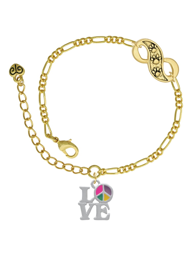 Delight Jewelry Silvertone Love with Multicolored Peace Sign Gold-tone ...