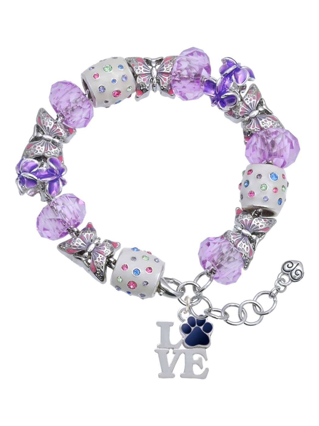 Delight Jewelry Silvertone Love with Navy Blue Paw Purple Butterfly ...