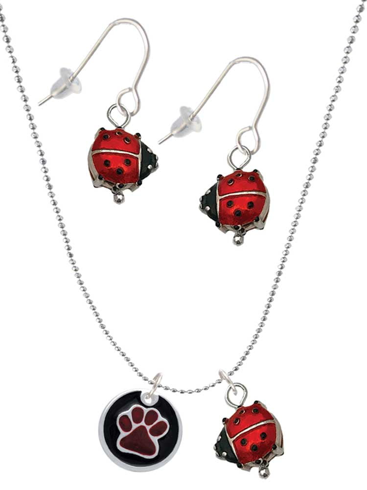 Delight Jewelry Silvertone Maroon Paw on Black Disc Red Lucky Ladybug ...