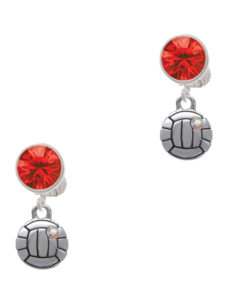 Delight Jewelry Silvertone Mini Volleyball/Water polo Red Crystal Clip ...