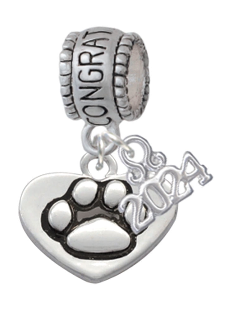 Delight Jewelry Silvertone Paw in Heart Congratulations Charm Bead ...