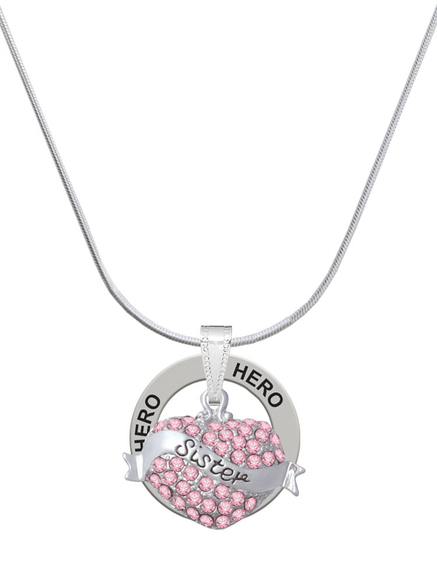 Delight Jewelry Silvertone Sister Banner on Pink Crystal Heart Hero ...