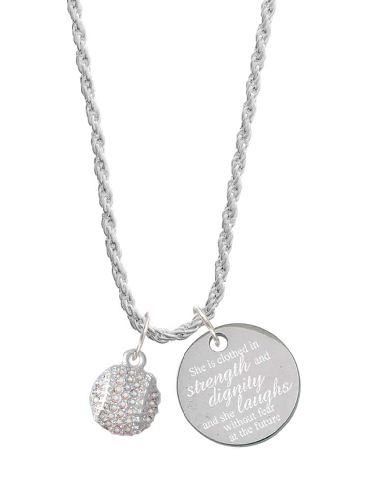 Delight Jewelry Silvertone Small Sparkle Clear AB Softball She is Clothed in Stength and Dignity ...