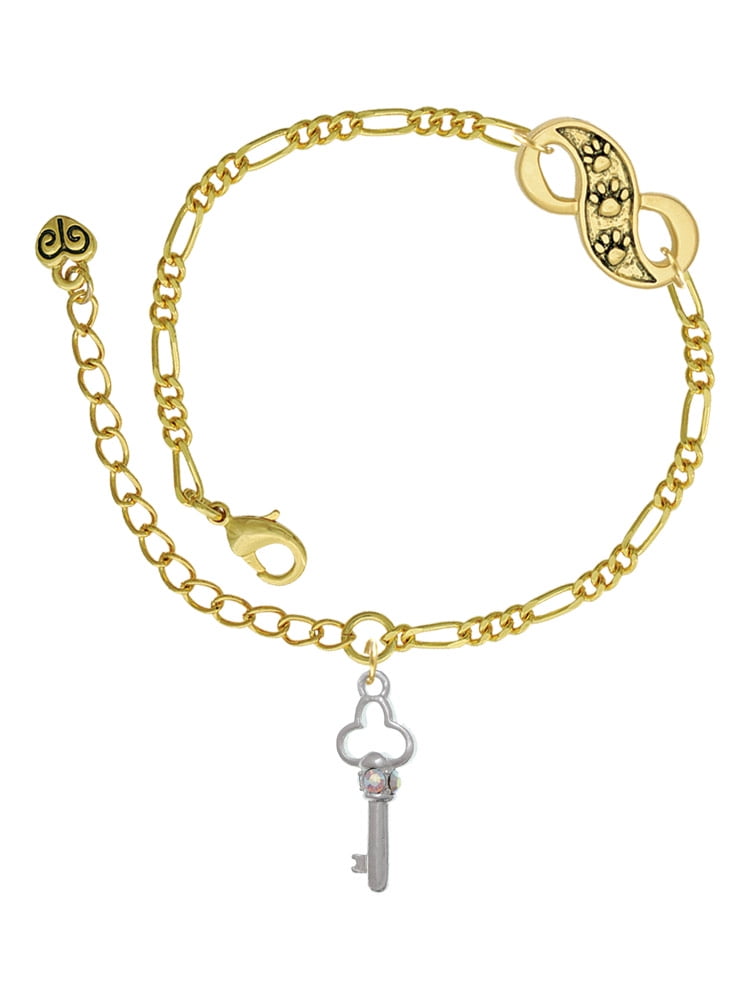 Delight Jewelry Silvertone Trefoil Key with AB Crystals Gold-tone Paw ...