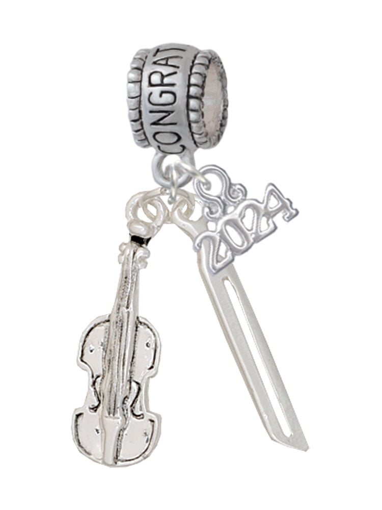 Delight Jewelry Silvertone Violin and Bow Congratulations Charm Bead ...