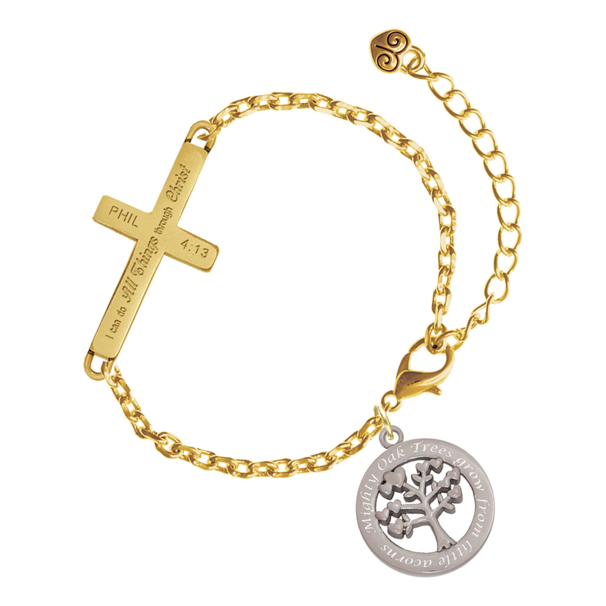 Delight Jewelry Stainless Steel Mighty Oak Tree of Life - Gold Tone Philipians 4:13 I Do All ...