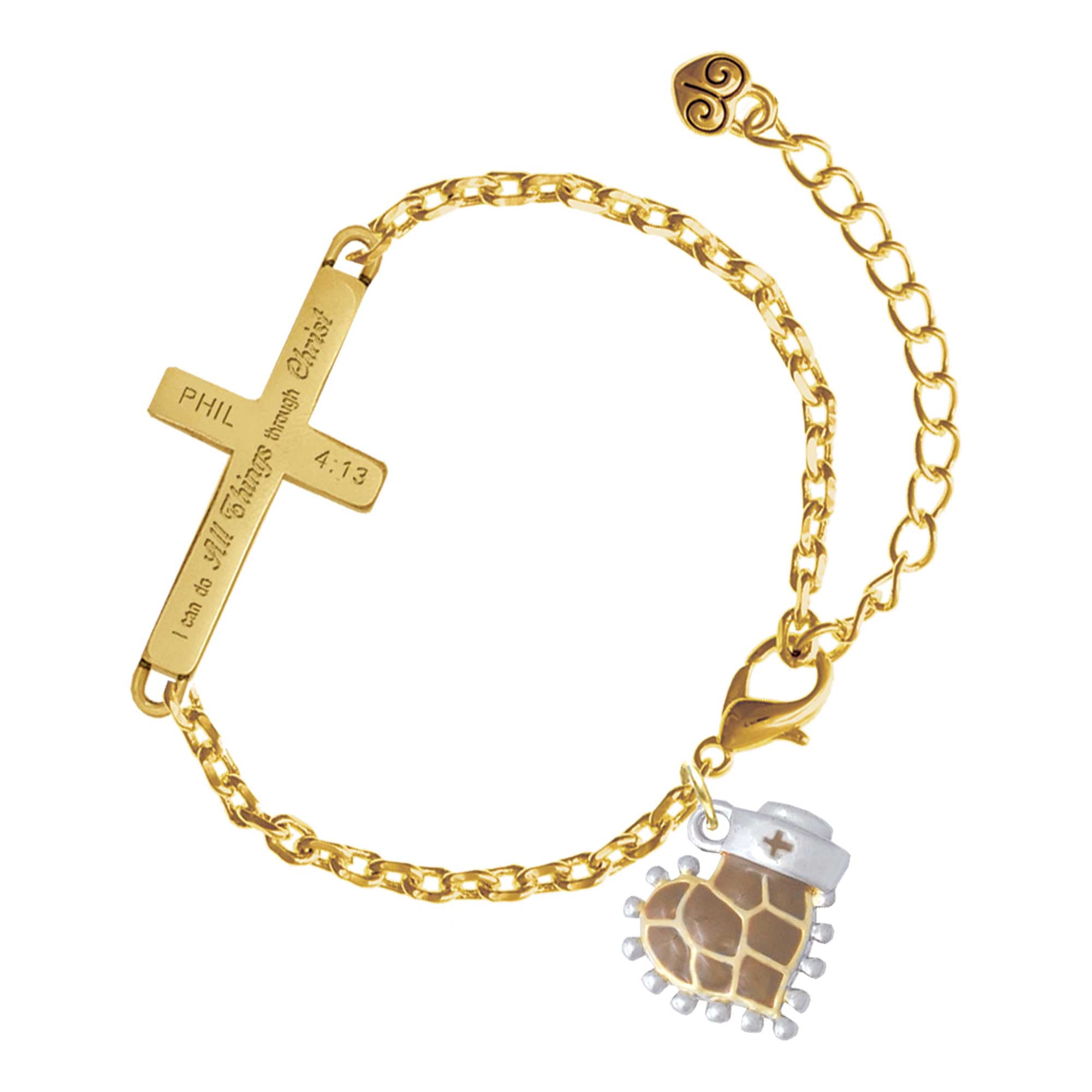 Delight Jewelry Two-tone Brown Giraffe Print Heart with Nurse Hat ...