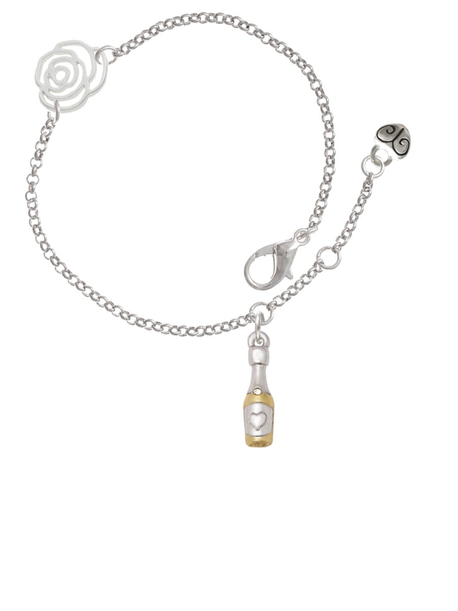 Delight Jewelry Two-tone Champagne Bottle Silver-tone Rose Link Chain ...