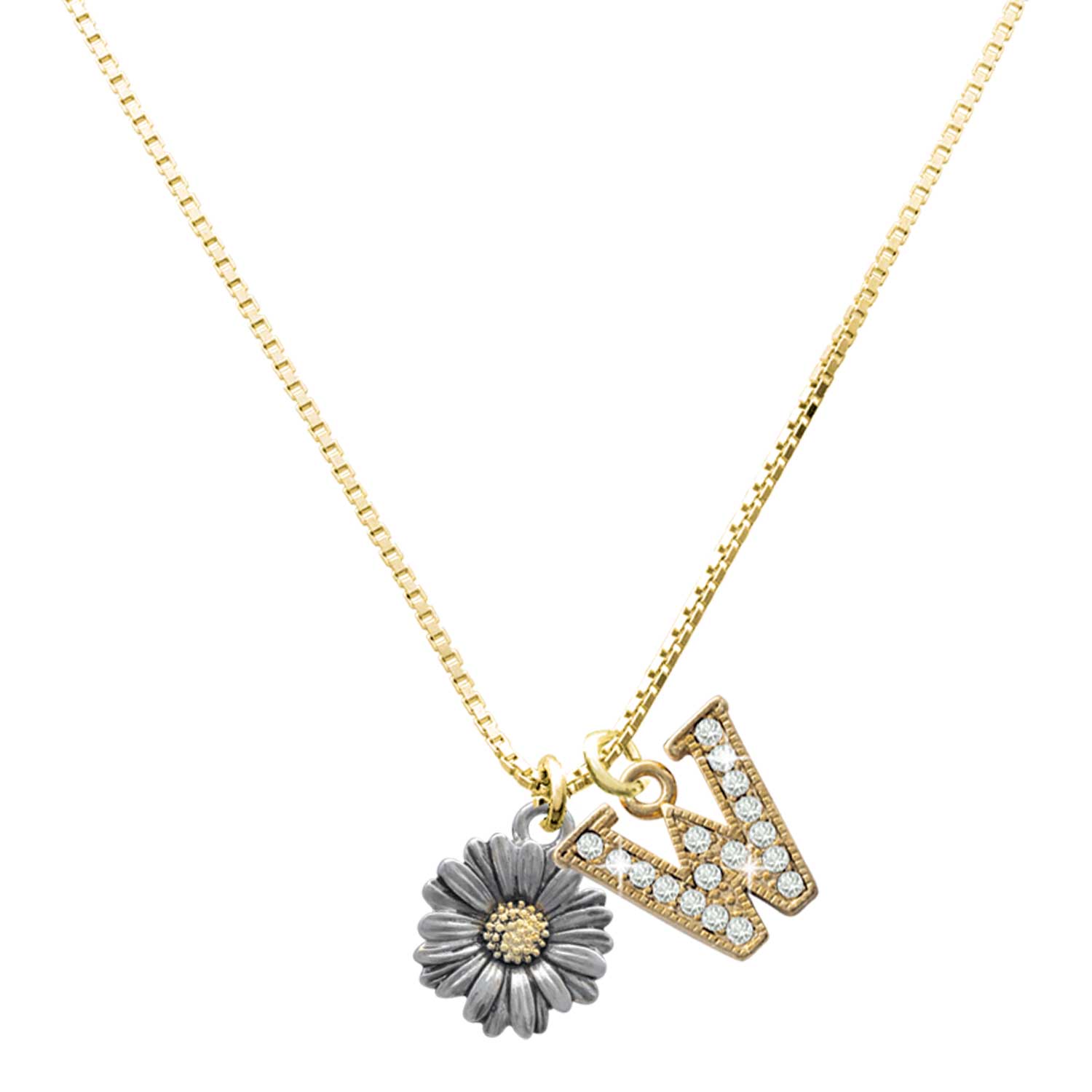 Delight Jewelry Two-tone Daisy Flower - Large Goldtone Crystal Initial ...