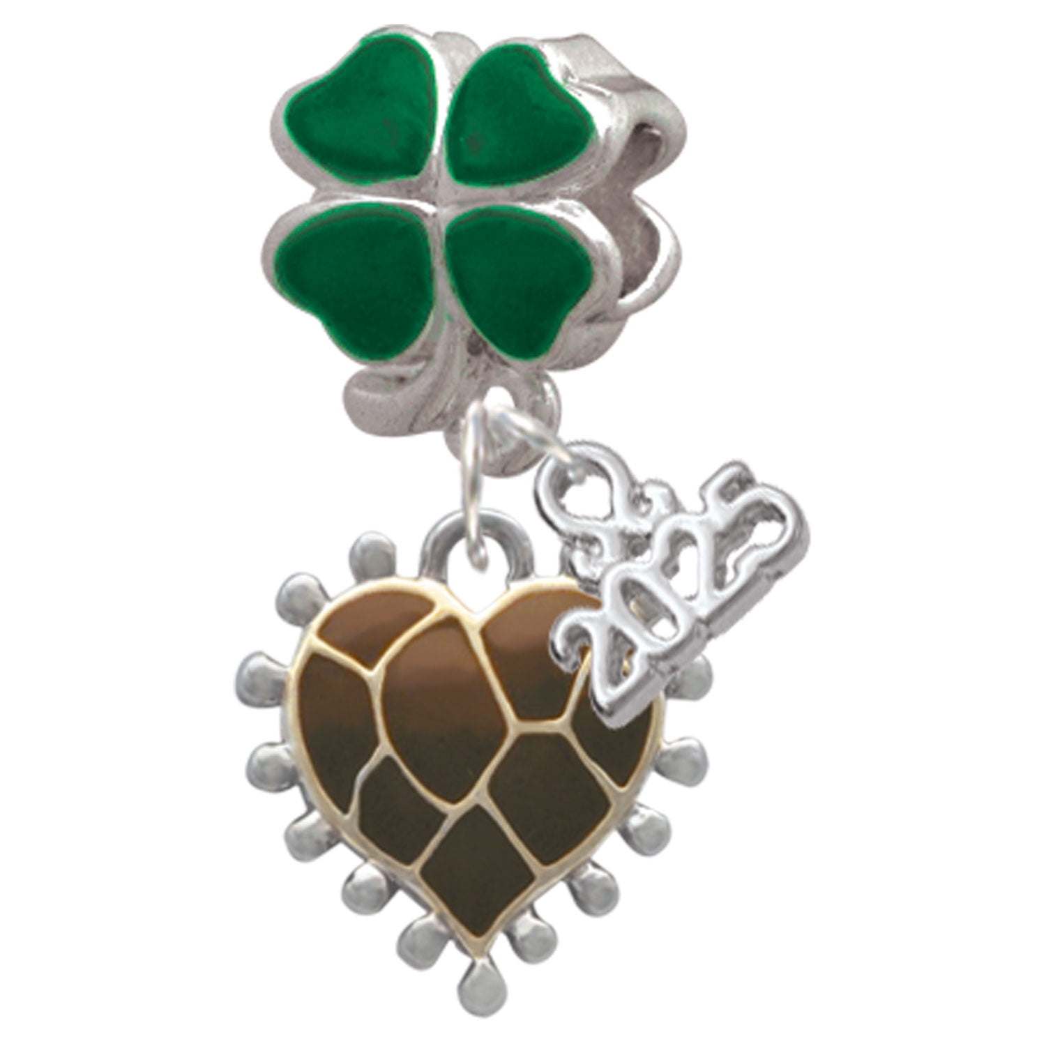Delight Jewelry Two-tone Enamel Giraffe Print Heart - Good Luck Green Four Leaf Clover Charm ...