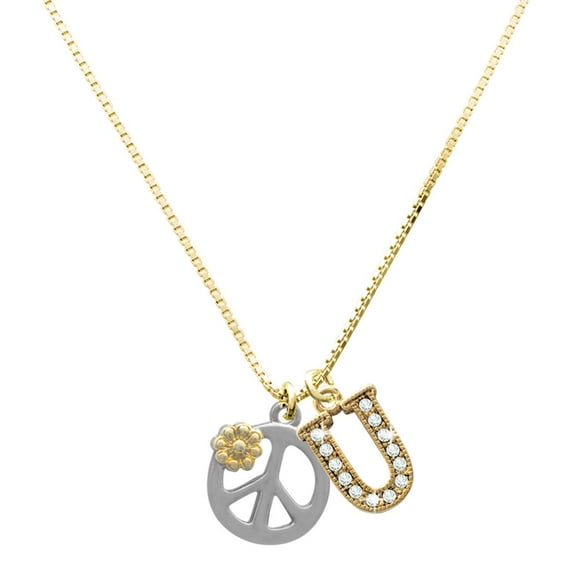 Delight Jewelry Two-tone Large Peace Sign with Daisy and Crystal ...