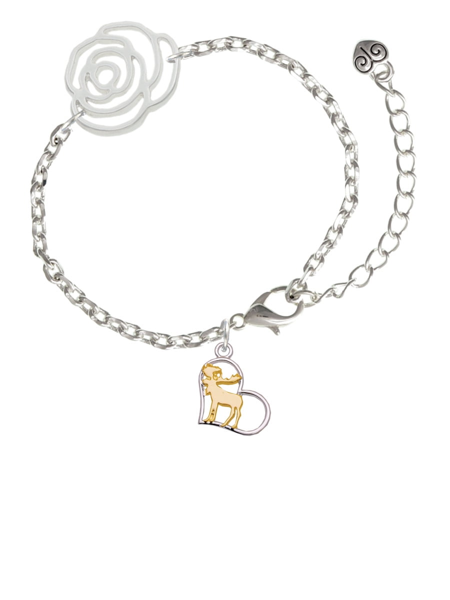 Delight Jewelry Two-tone Moose in Heart - Silver-tone Flower Link Chain ...
