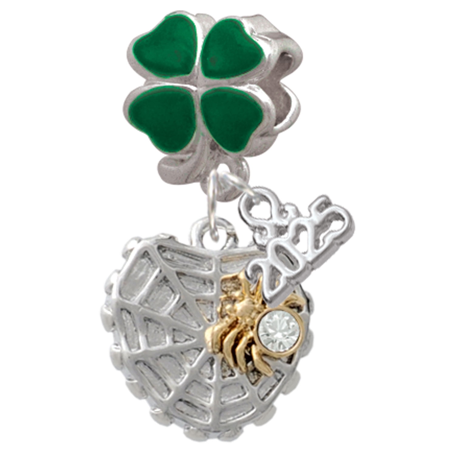 Delight Jewelry Two-tone Spider Web Heart with Crystal Spider - Good Luck Green Four Leaf Clover ...