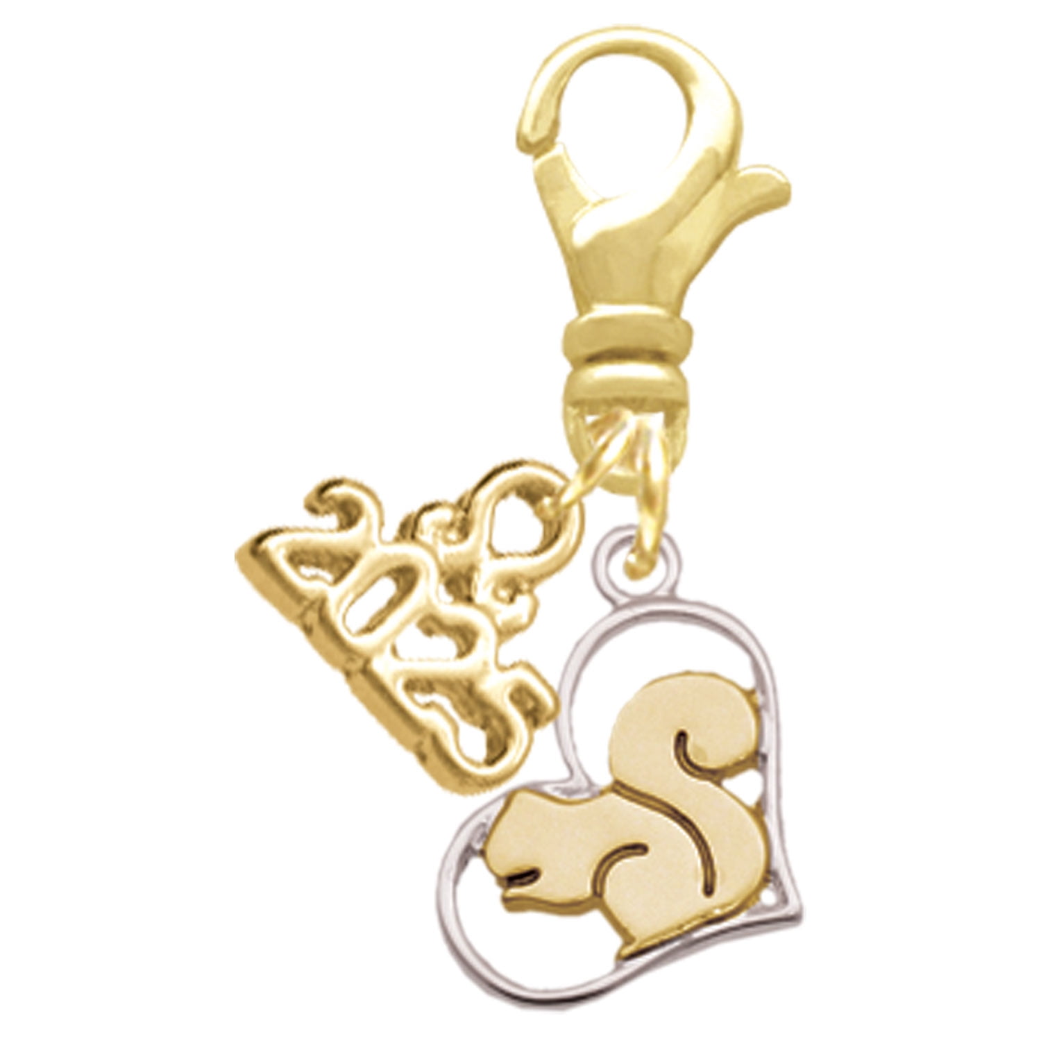 Delight Jewelry Two-tone Squirrel in Heart - Gold-tone Clip on Charm ...