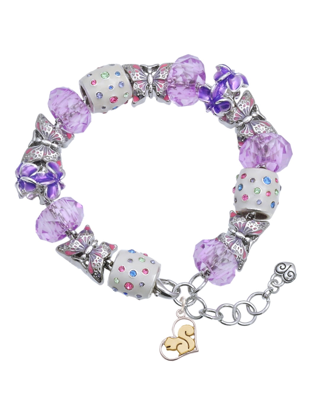 Delight Jewelry Two-tone Squirrel in Heart - Purple Butterfly Bead ...