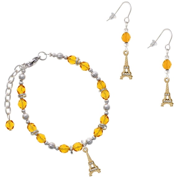 Delight Jewelry Yellow Beaded Bracelet and Earring Set, featuring Gold ...