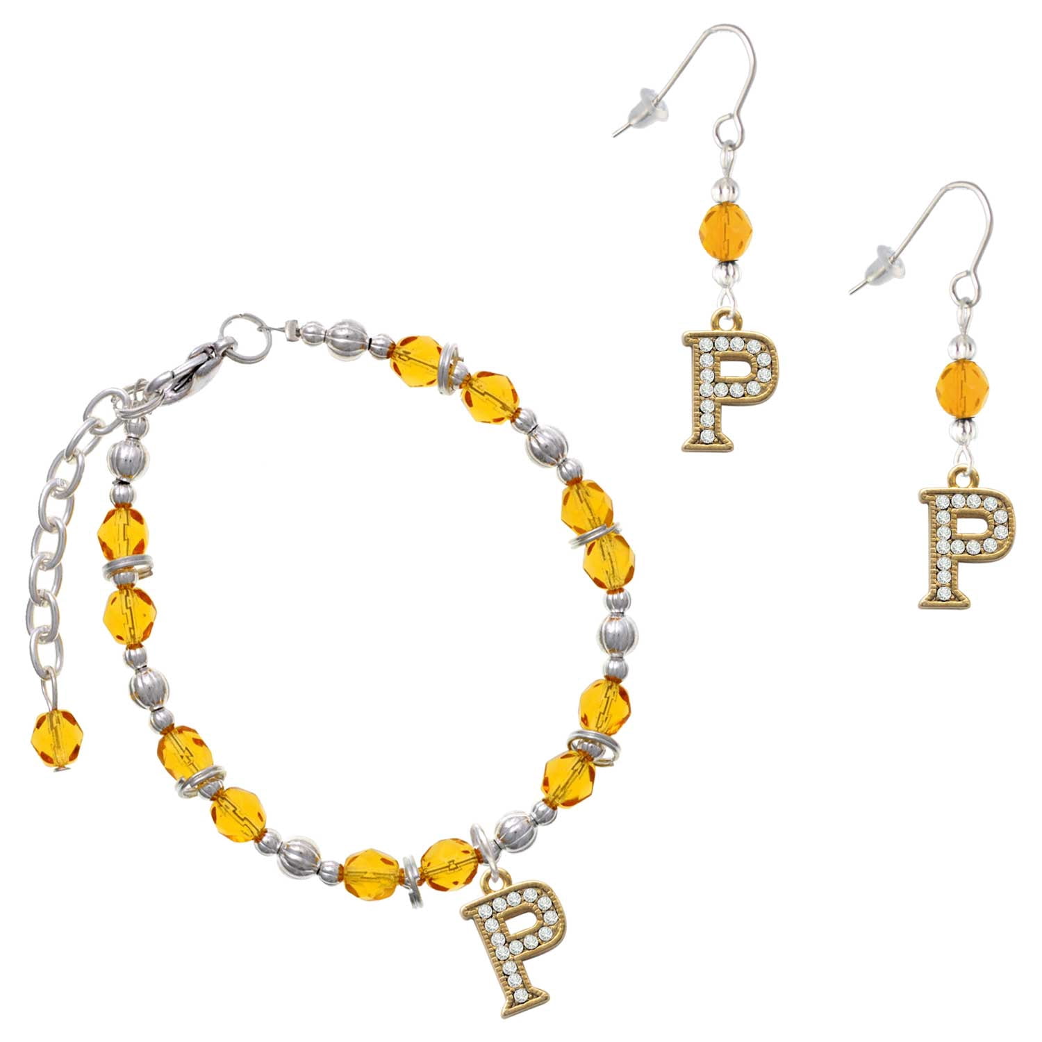 Delight Jewelry Yellow Beaded Bracelet and Earring Set, featuring Gold ...
