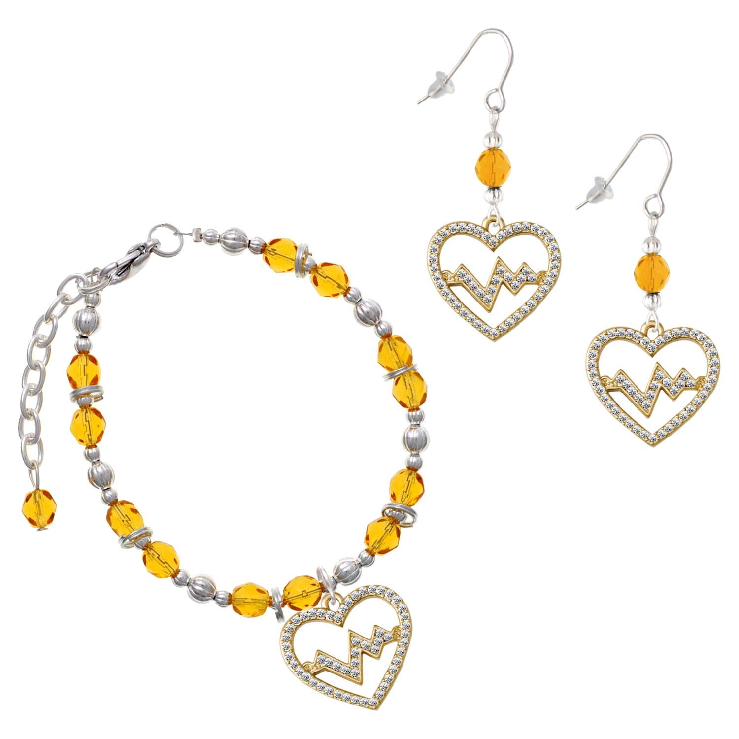 Delight Jewelry Yellow Beaded Bracelet and Earring Set, featuring Gold ...