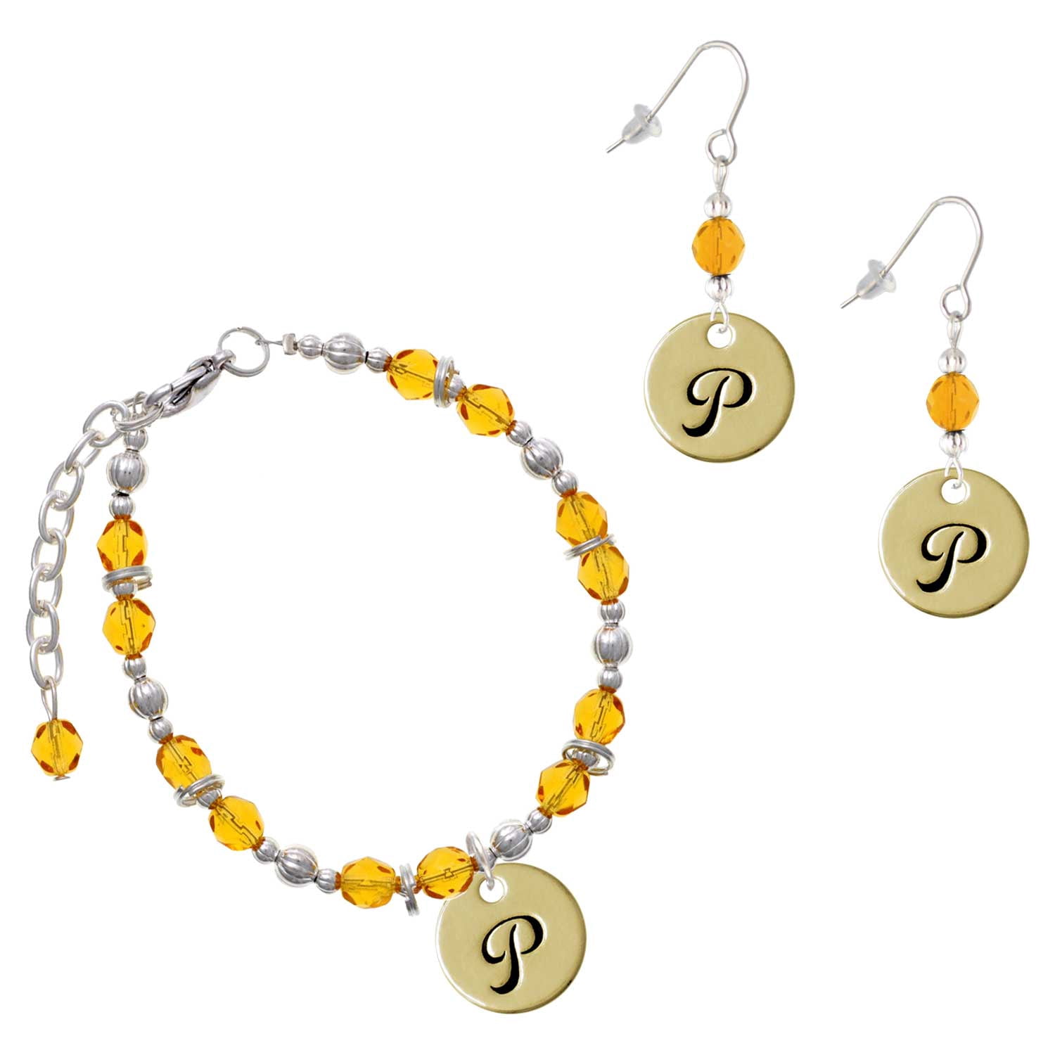 Delight Jewelry Yellow Beaded Bracelet and Earring Set, featuring Gold ...
