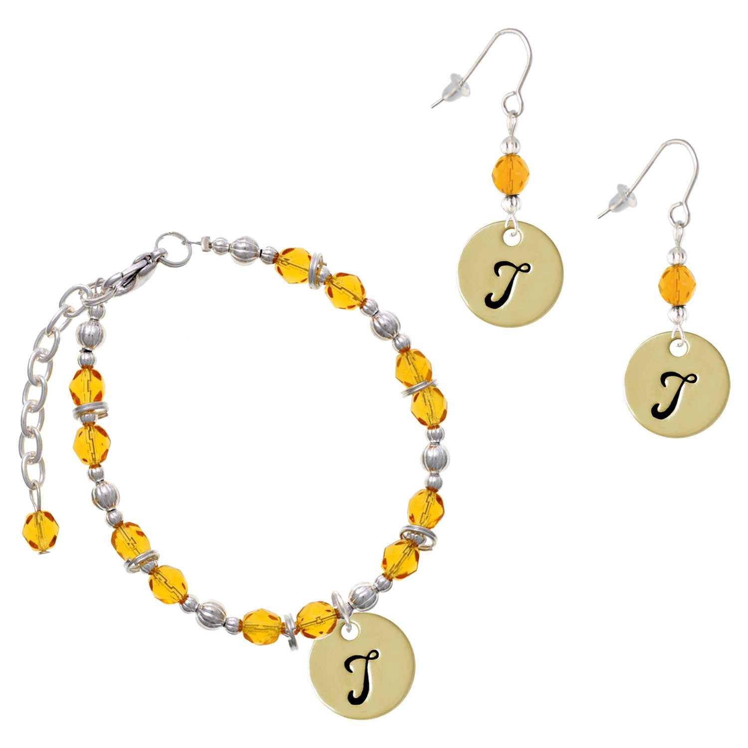 Delight Jewelry Yellow Beaded Bracelet and Earring Set, featuring Gold ...