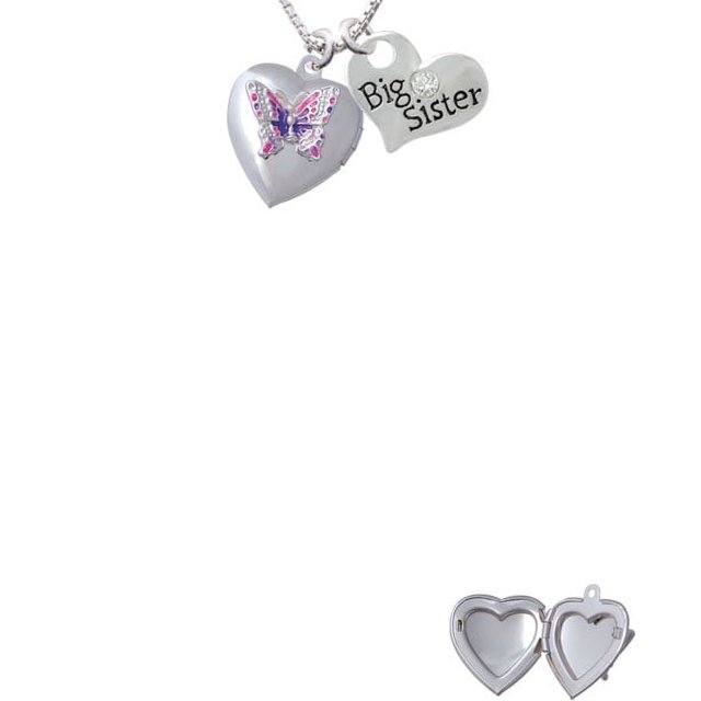 Delight Pink & Purple Butterfly Locket - Big Sister Heart Necklace ...