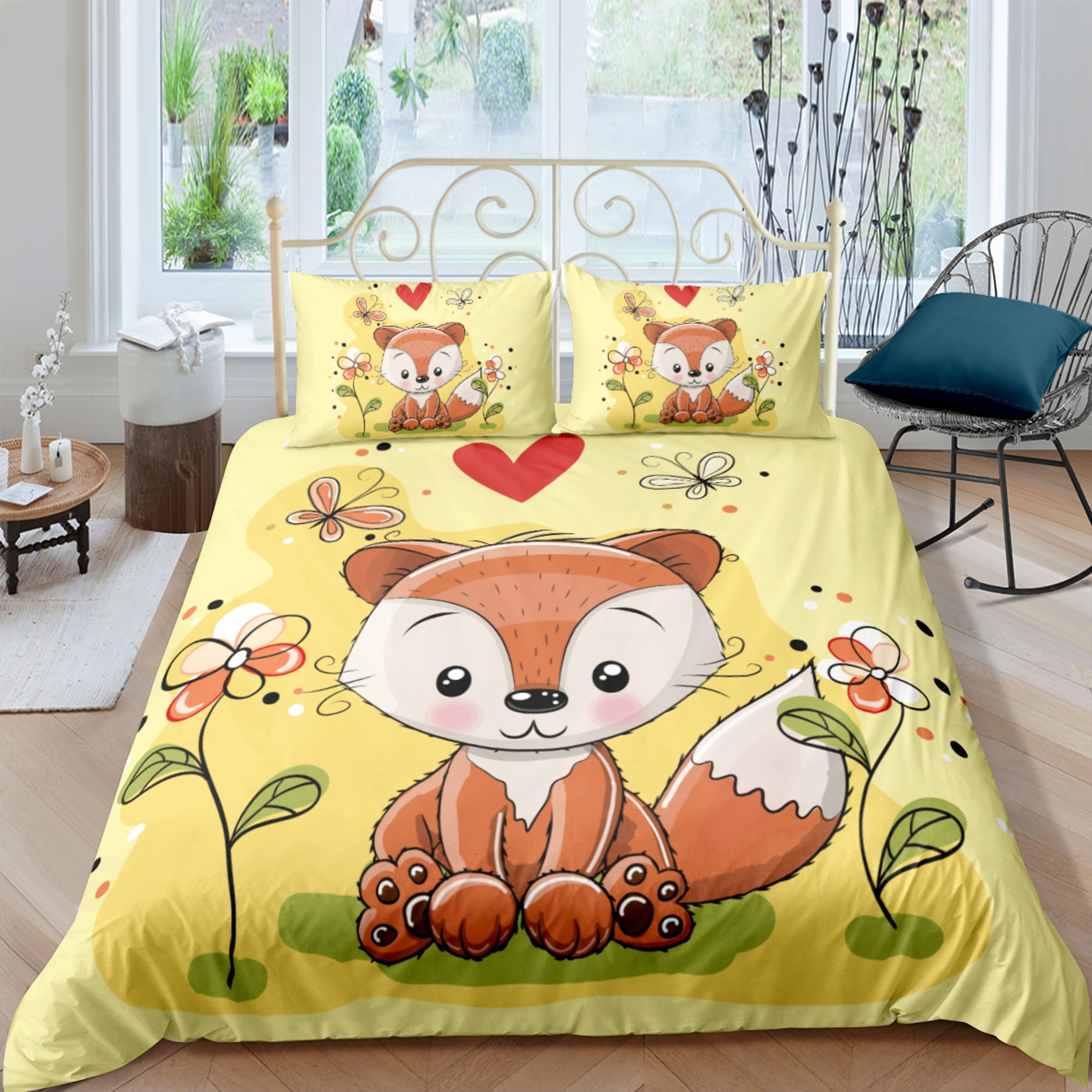 Delightful Cartoon Fox Bedding Set Cheerful Duvet Cover & Matching ...