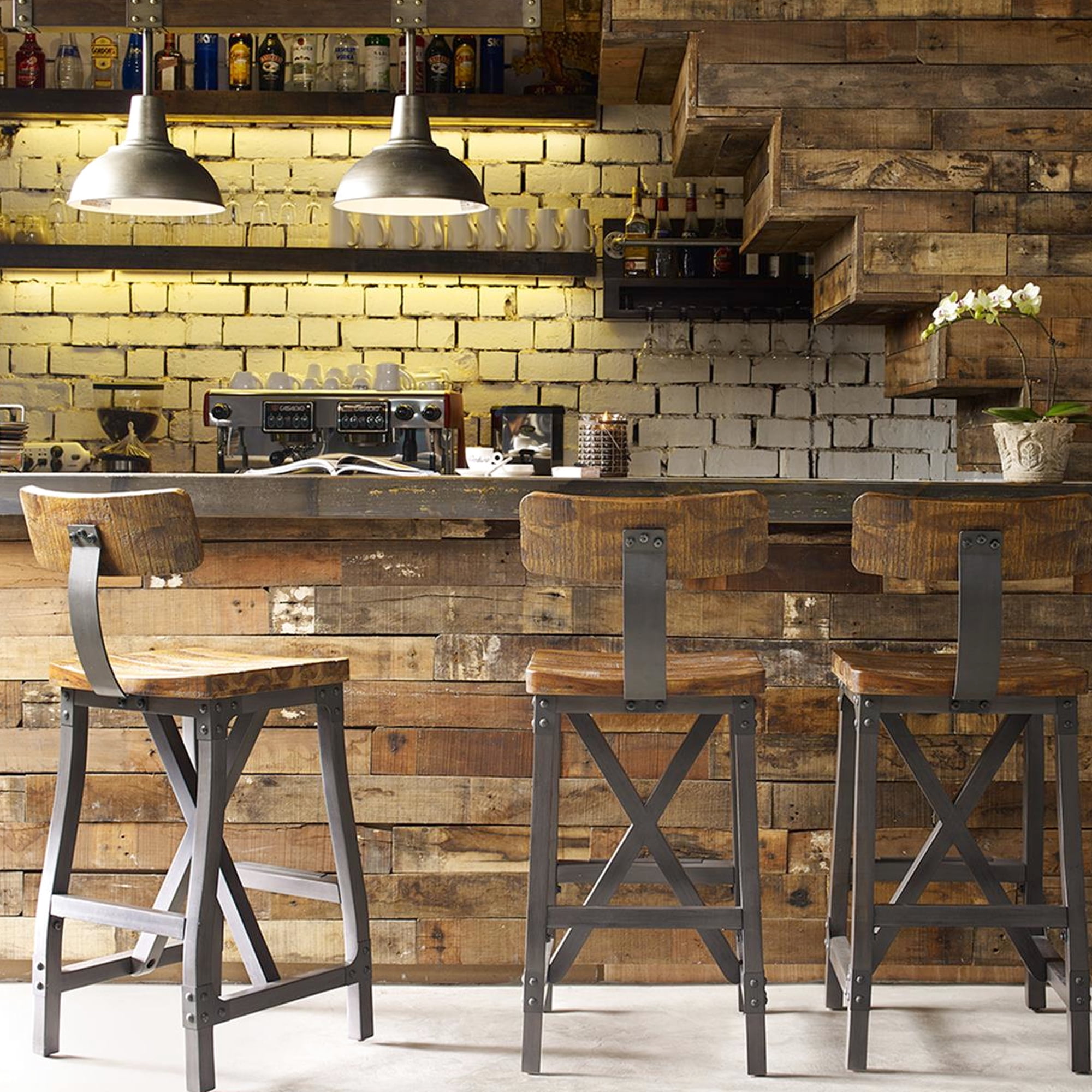 Delightful With Back - Solid Wood And Metal Details Graphite Metal ...
