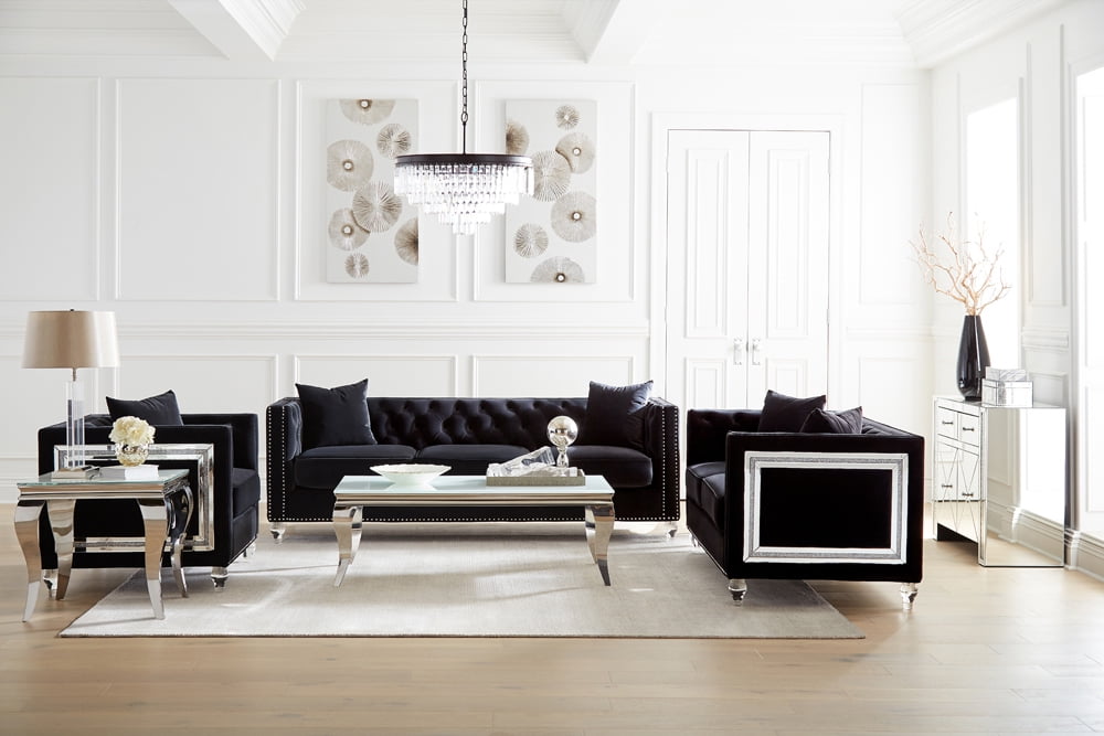 Delilah Upholstered Tufted Tuxedo Arm Sofa Black - Walmart.com