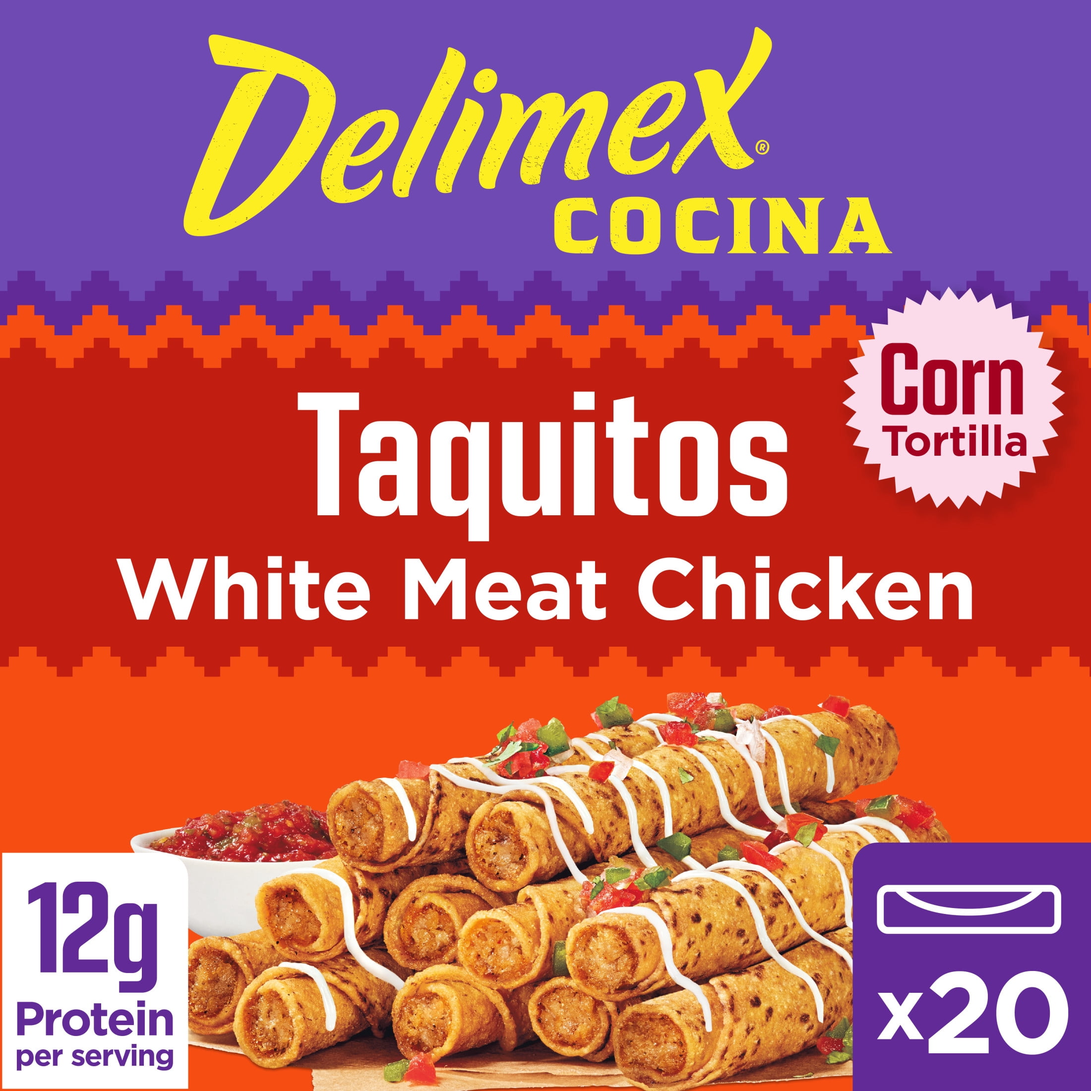 Delimex White Meat Chicken Taquitos Frozen Snacks, 20 Count Box ...