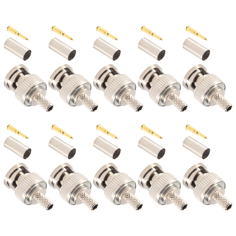 Deliqiba Rg58 Plug Crimp Connectors 10 Sets 3-Piece Bnc Male Rg58 Plug ...