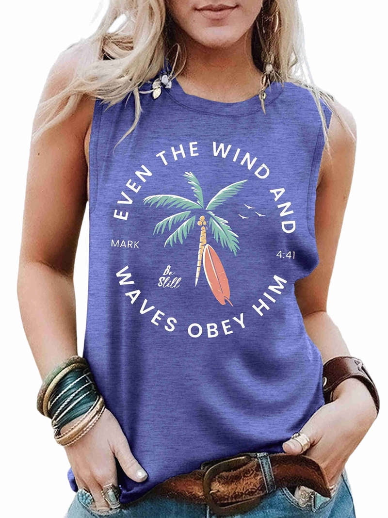 Deliqiba Summer Beach Tank Tops for Women Retro Blue Vest (Color ...