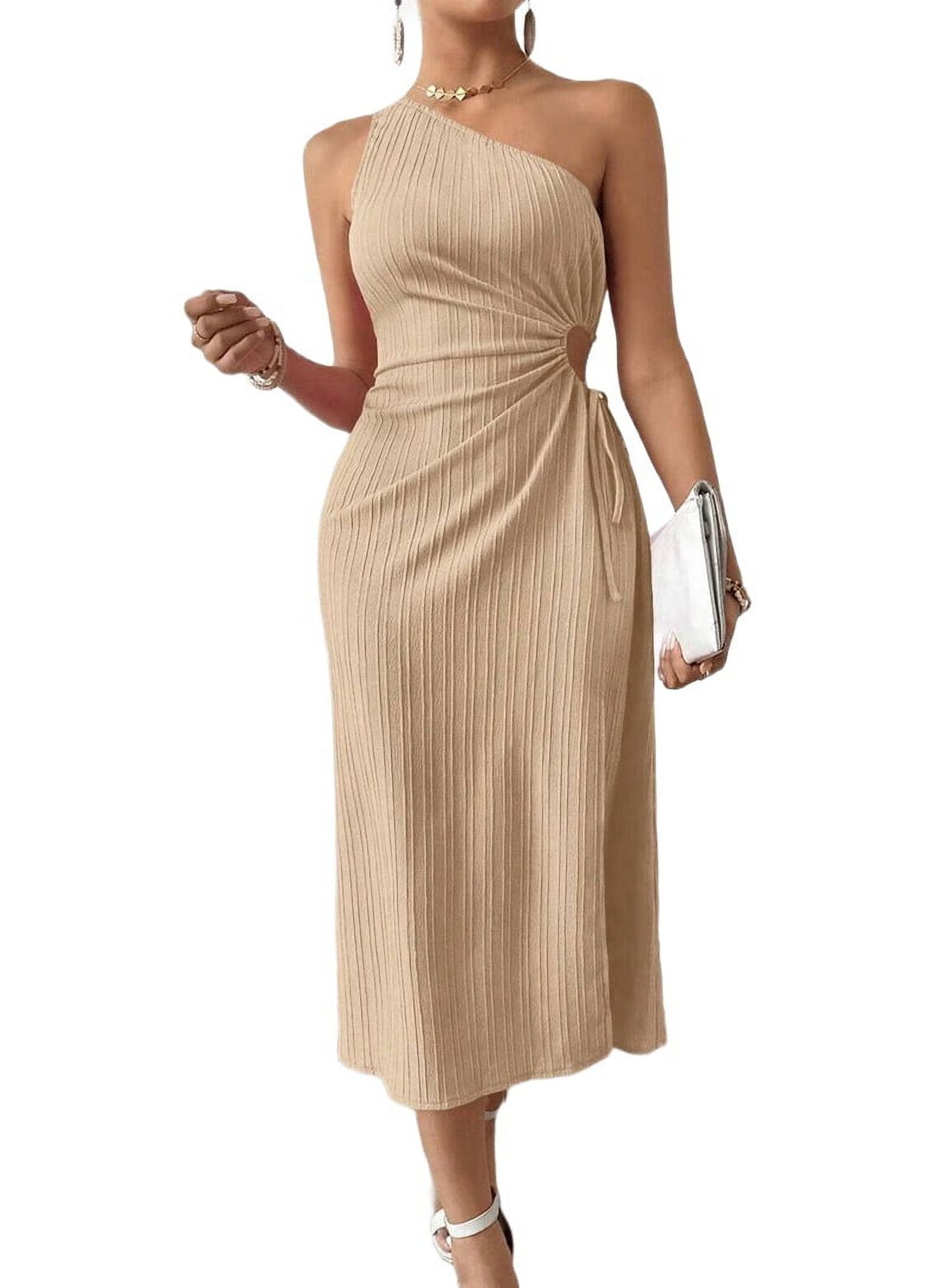 Deliqiba Women'S One Shoulder Sundress Cut Out High Split Sleeveless ...